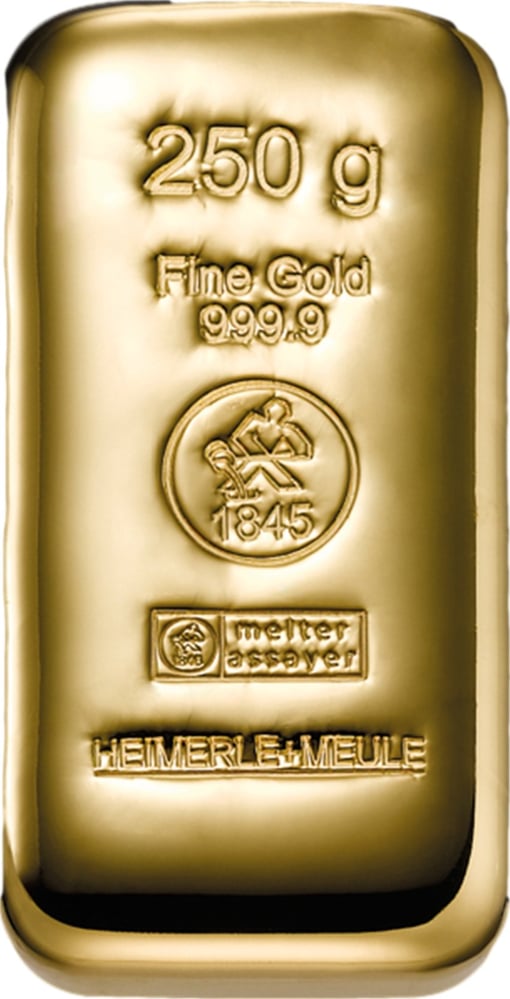 250 g Goldbarren Heimerle und Meule (gegossen)